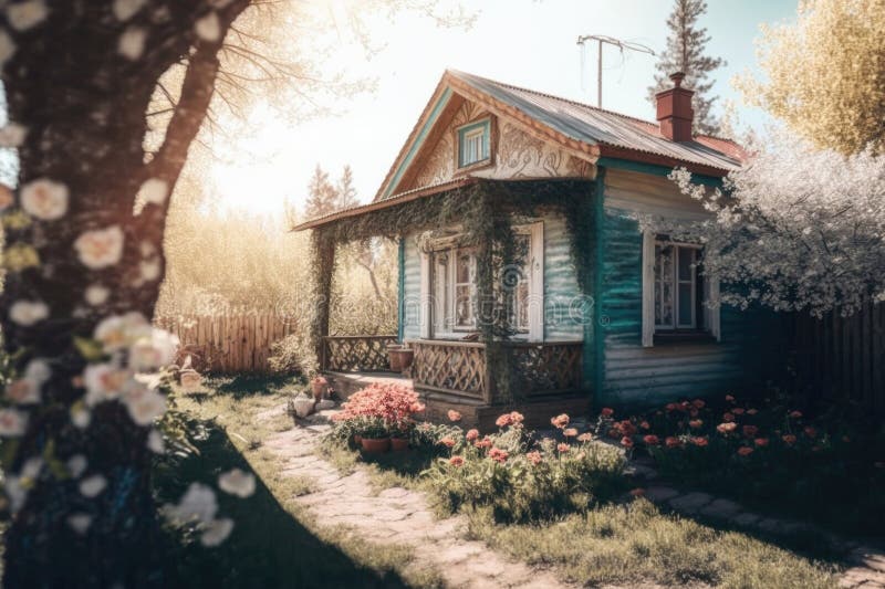 Spring Garden House. Illustration AI Generative Stock Illustration ...