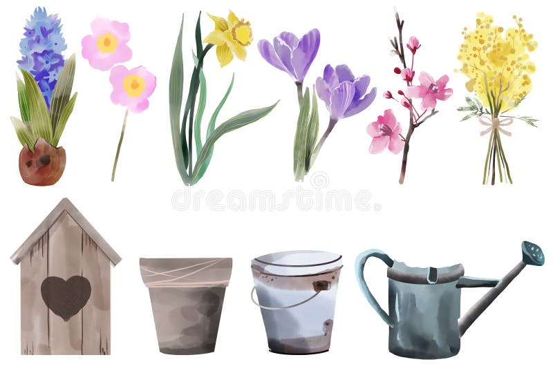 Spring Garden Illustration Elements Set Happy Springtime Isolate Set on ...