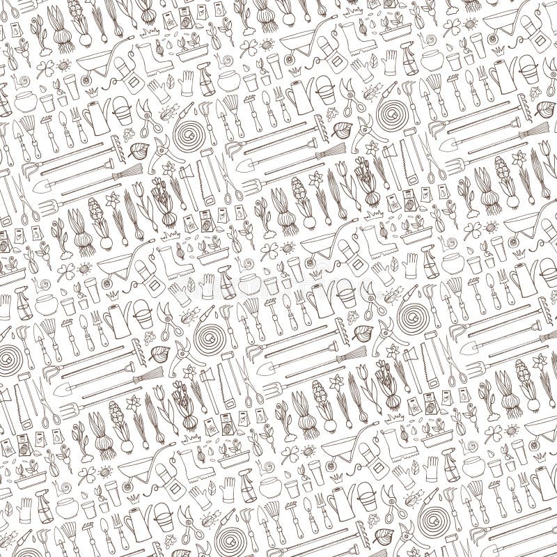Spring Garden Doodle Seamless Pattern.Outline Tools,plants Stock Vector ...