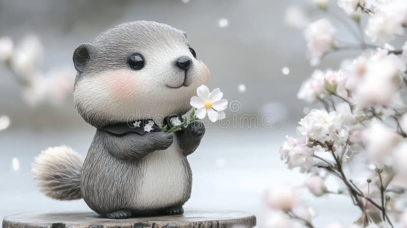 Spring Garden Scene, a Happy Groundhog with a Flower, on a Charming ...