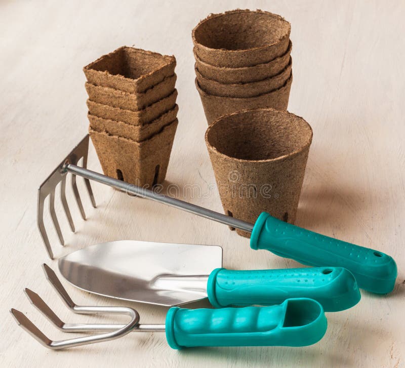 Spring Garden Still Life with Peat Pots Stock Image - Image of plant ...