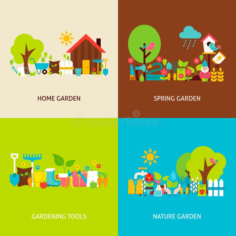 Spring Garden Vector Flat Concepts Set Stock Vector - Illustration of ...