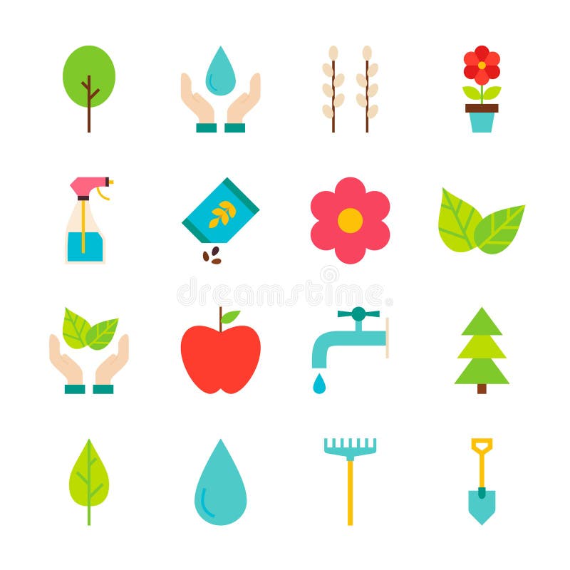 Spring Gardening Flat Objects Set Isolated Over White Stock Vector ...