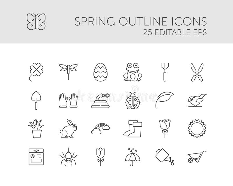 Spring and Gardening. Icon Set. Outline Vector Illustration Stock ...