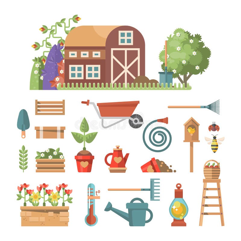 Spring Gardening Vector Flat Illustration in Pastel Colors with Cute ...