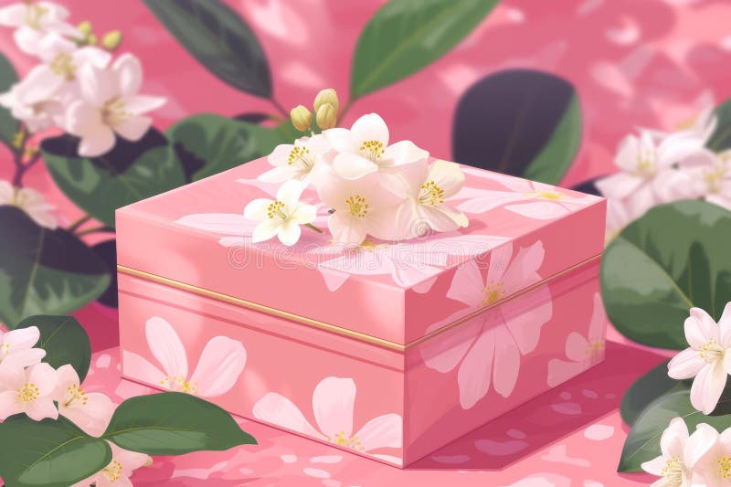 Spring Gift Box with Flowers in Pink and White Colors Stock Photo ...