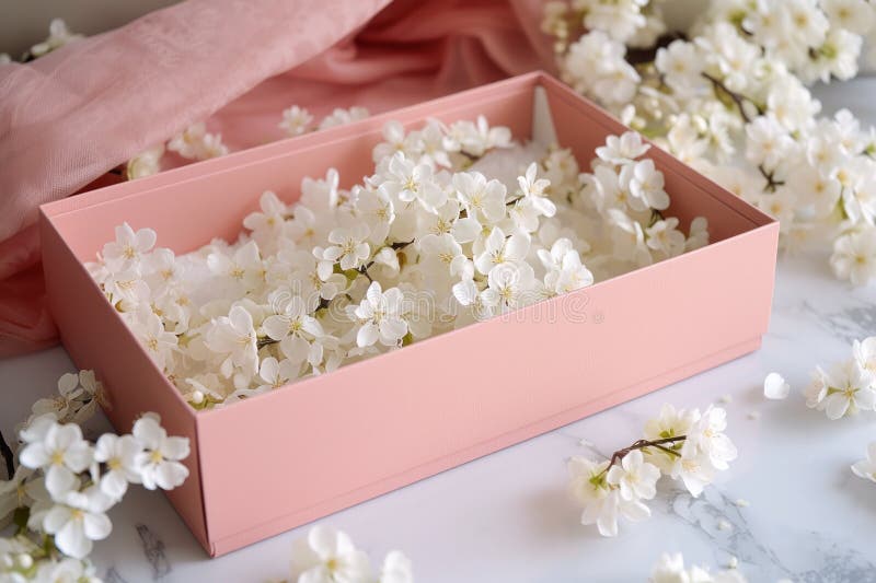 Spring Gift Box with Flowers in Pink and White Colors Stock Image ...