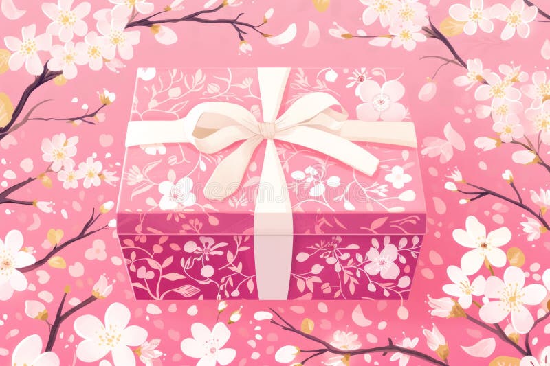Spring Gift Box with Flowers in Pink and White Colors Stock Photo ...