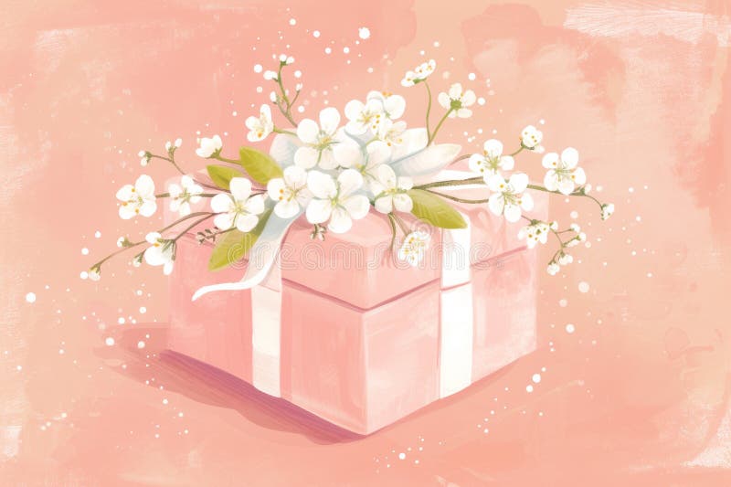 Spring Gift Box with Flowers in Pink and White Colors Stock Photo ...