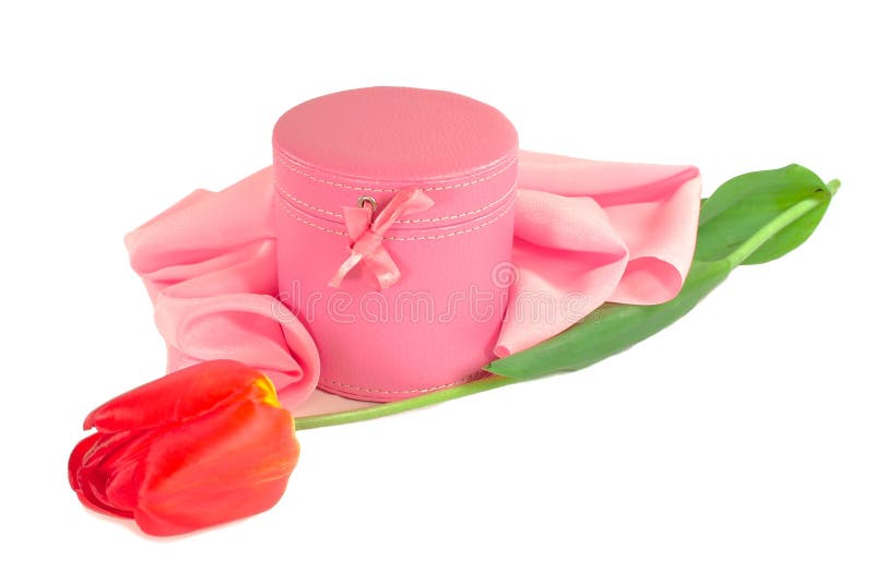 Spring Gift, Box with Perfume, Fabric and Tulip Stock Photo - Image of ...