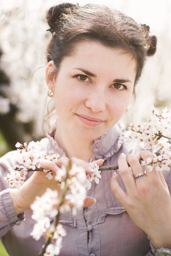 Spring girl stock image. Image of garden, blossoming - 14077853