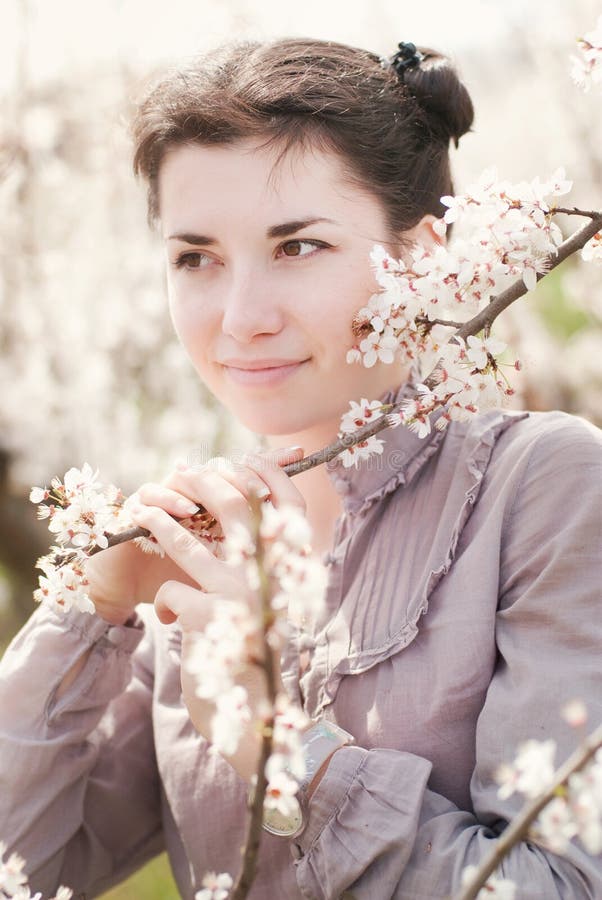 Spring girl stock image. Image of garden, blossoming - 14077853