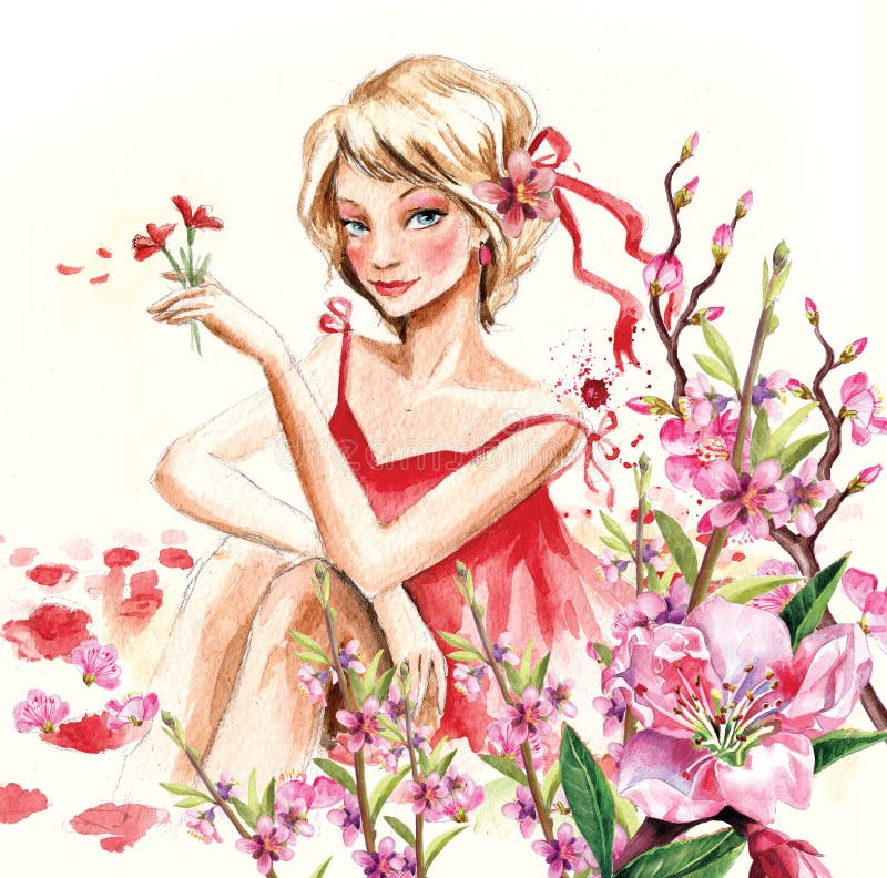 Spring girl stock illustration. Illustration of clipart - 16851882