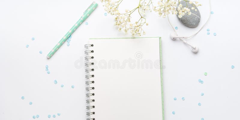 Spring Girl Accessories Items Flat Lay with Blank Page Stock Photo ...
