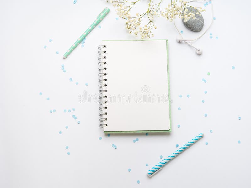 Spring Girl Accessories Items Flat Lay with Blank Page Stock Image ...