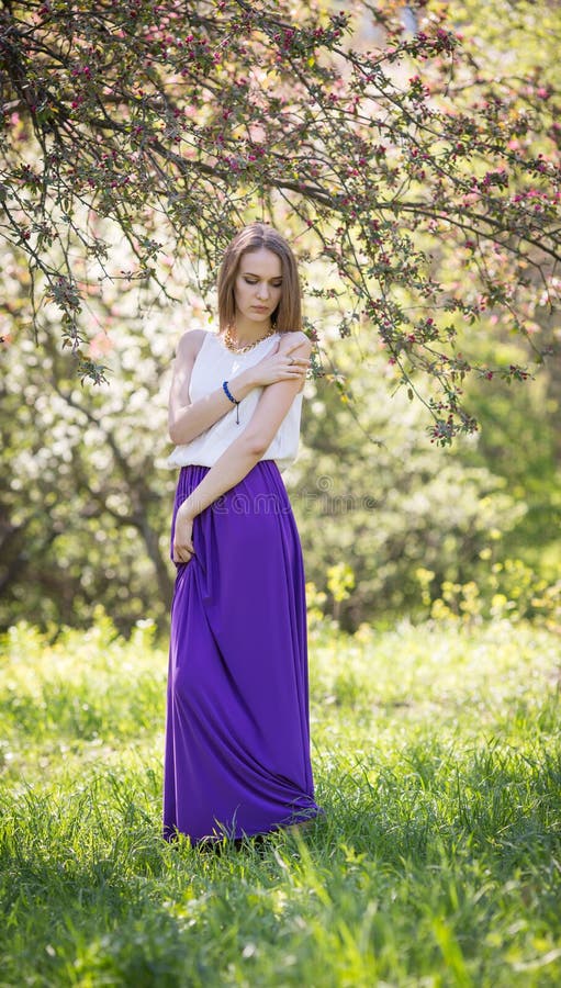 Spring girl stock photo. Image of head, cherry, branch - 40852794
