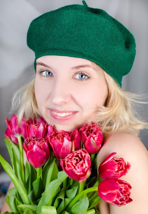 Spring girl with flowers stock image. Image of hair, curves - 30396469
