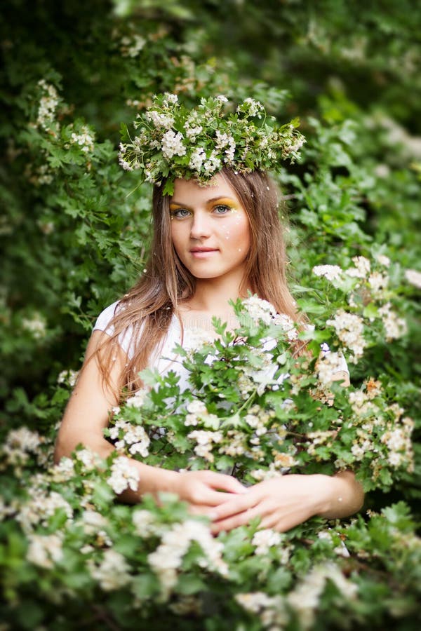 Spring girl stock photo. Image of petals, blooming, pretty - 50665182