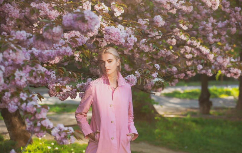 Spring Girls on Blossom Nature. Cute Young Female at the Park. Stock ...