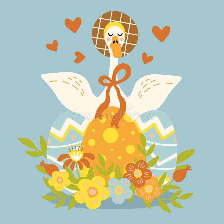 Spring Goose in a Hat with Easter Eggs Stock Vector - Illustration of ...