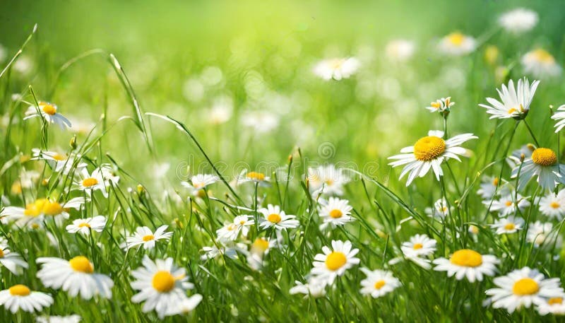 Spring Grass and Daisy Wildflowers Nature Abstract Stock Image - Image ...