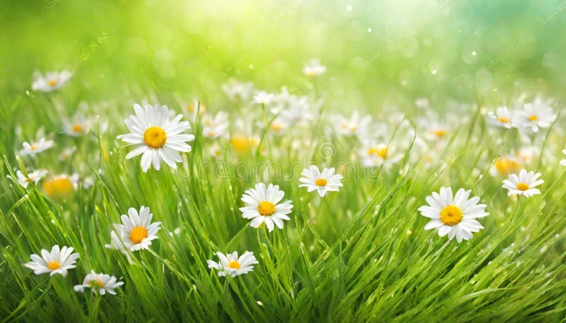 Spring Grass and Daisy Wildflowers Nature Abstract Stock Illustration ...