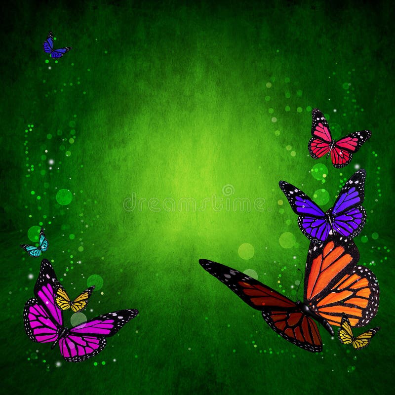 Spring Green Background with Colorful Butterflies Stock Illustration ...