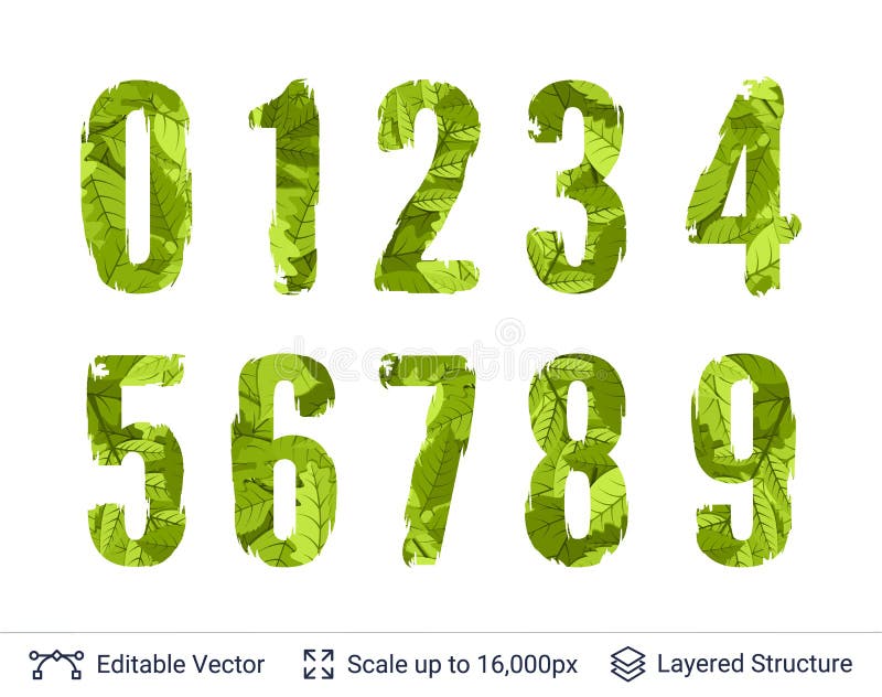 Spring Green Bright Numbers Set. Stock Vector - Illustration of font ...