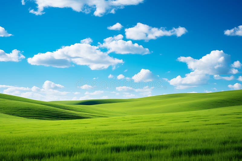 Spring Green Fields and Clear Blue Sky Stock Image - Image of panoramic ...