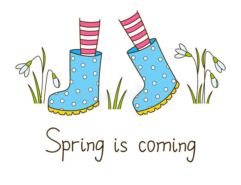 Spring Greeting Card with Rubber Boots Stock Vector - Illustration of ...