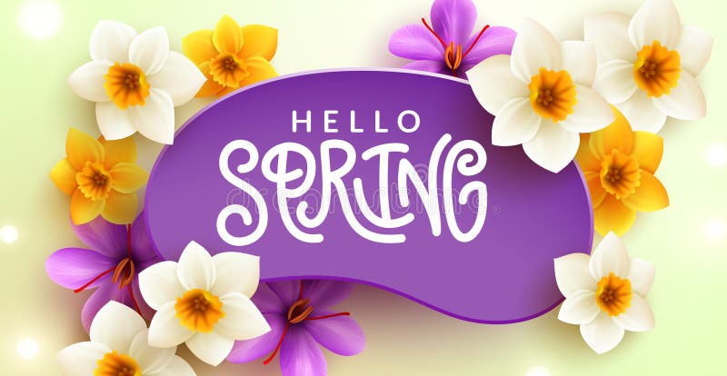 Spring Greeting Vector Template Design. Hello Spring Text in Abstract ...