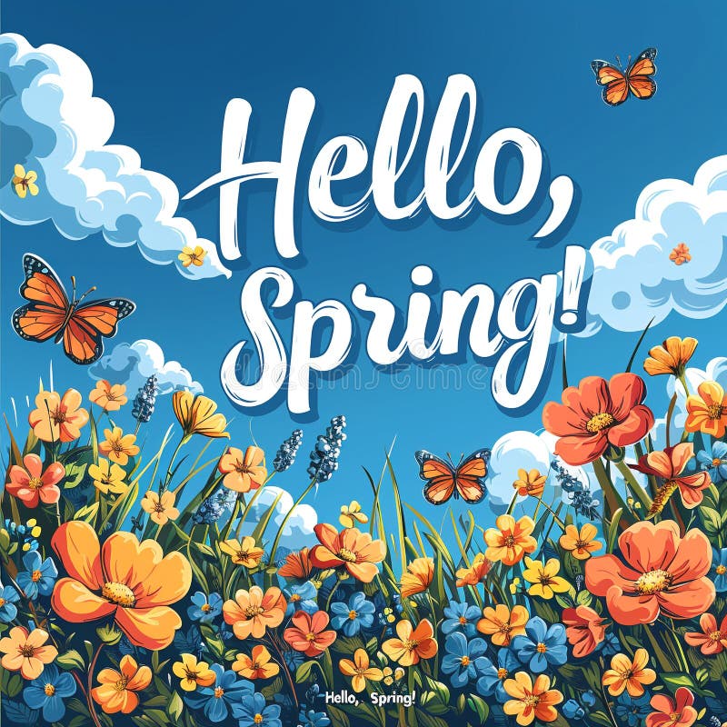 Vibrant Spring Floral Design with Hello Stock Illustration ...