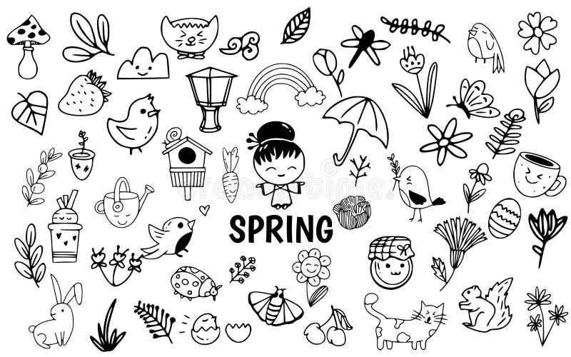 Spring hand drawing doodle stock illustration. Illustration of nature ...