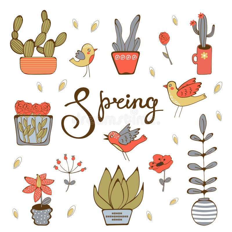Spring Hand Drawn Collection Stock Vector - Illustration of flower ...