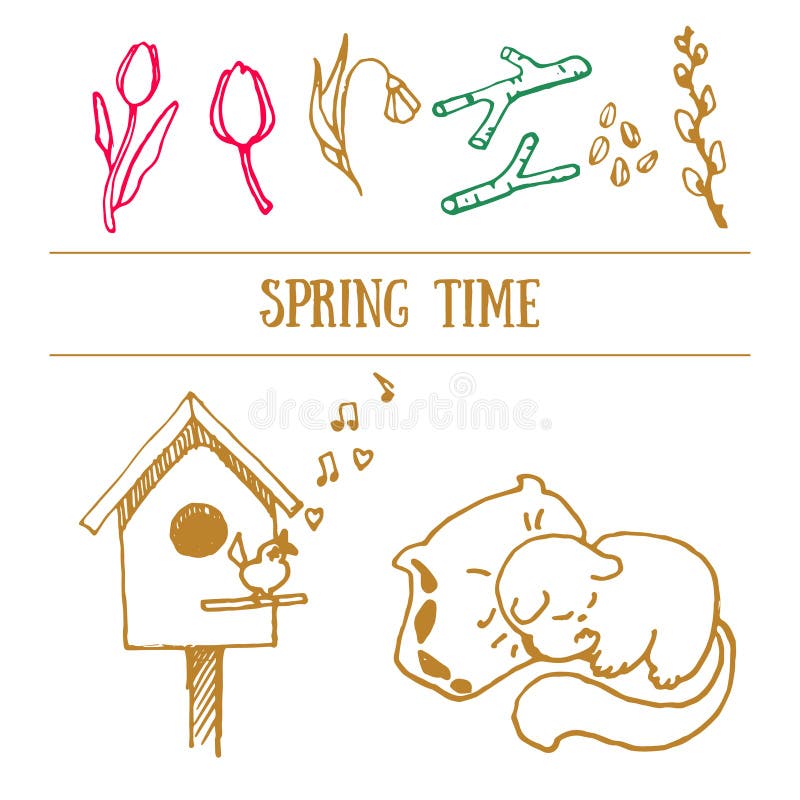 Spring Hand Drawn Contour Doodles, Vector Illustration Stock Vector ...