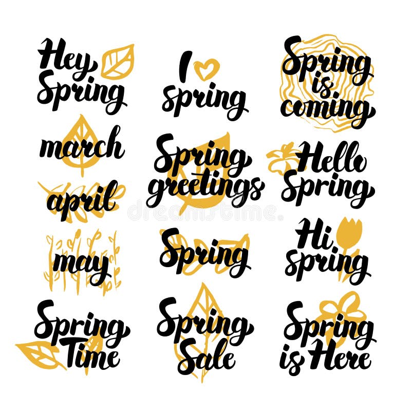 Spring Hand Drawn Quotes stock vector. Illustration of april - 91044099