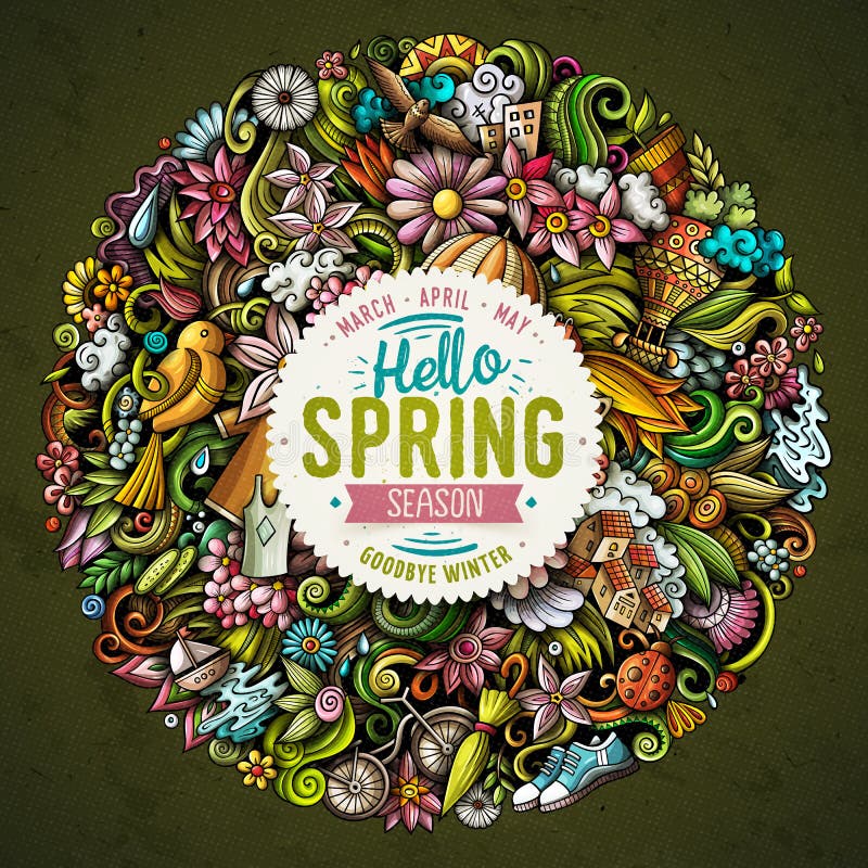 Spring Hand Drawn Vector Doodles Illustration. Nature Round Design ...