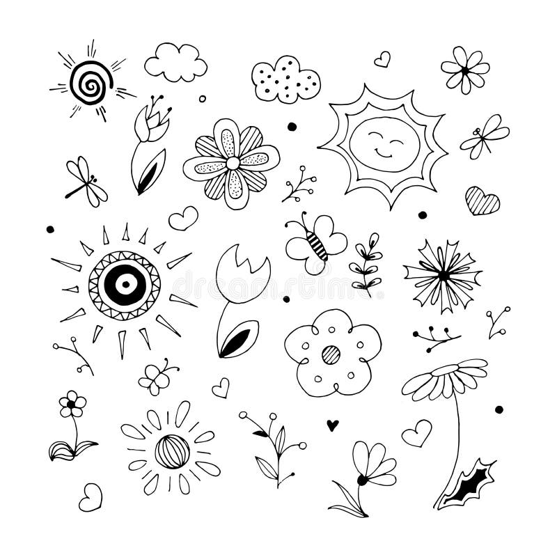 Spring Hand Drawn Vector Set. Sketchy Line Art Stock Vector ...