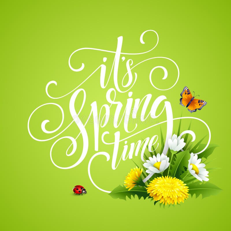 Spring Hand Lettering on Background with Flowers. Vector Illustration ...