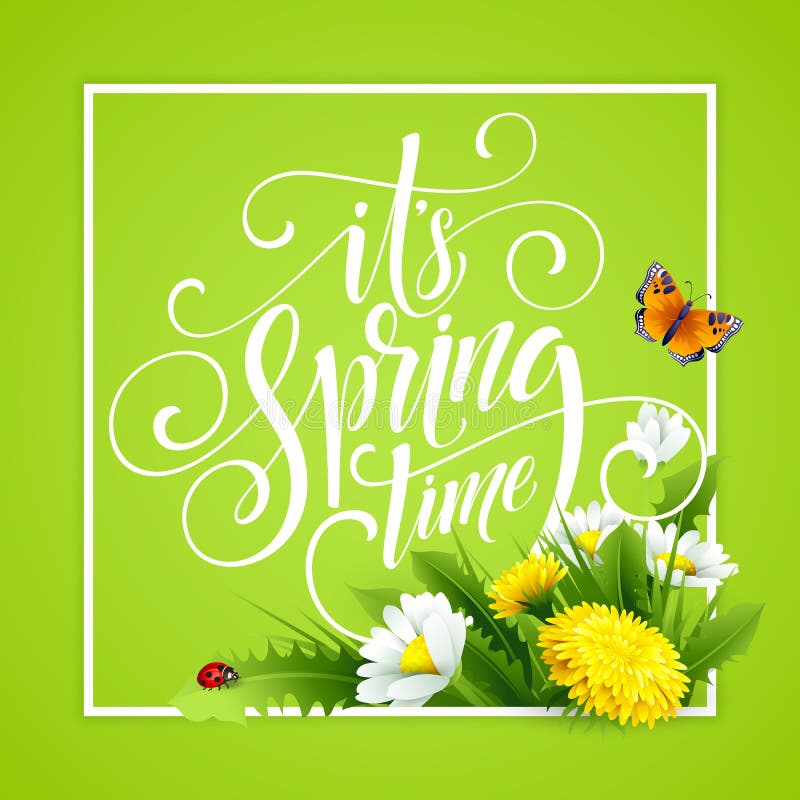 Spring Hand Lettering on Background with Flowers. Vector Illustration ...