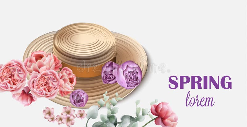 Spring Hat with Flowers Vector. Seasonal Card Backgrounds Stock Vector ...