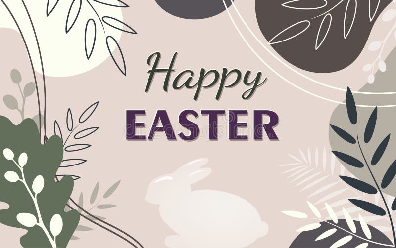 Happy Easter Posrer with Bunny and Plants. Greeting Card. Stock Vector ...