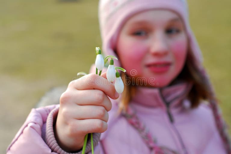 Spring is here stock photo. Image of snowdrops, smile, child - 597180