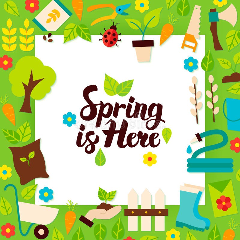 Spring is Here Handwritten Lettering Stock Vector - Illustration of ...