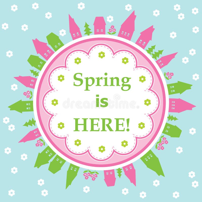 Spring is here theme stock vector. Illustration of pink - 38322625