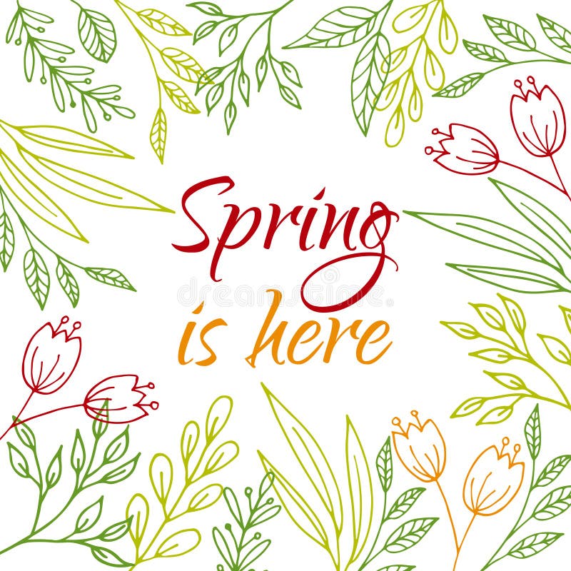 Spring is here vector card stock vector. Illustration of branch - 67691679