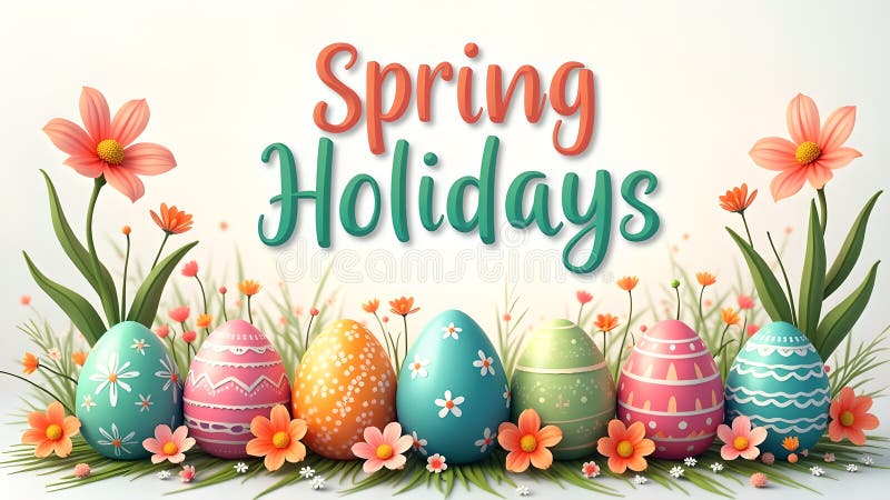 Spring Holidays Greeting Card with Easter Eggs and Flowers. Concept of ...