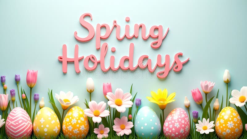 Spring Holidays Greeting Card with Easter Eggs and Flowers. Concept of ...