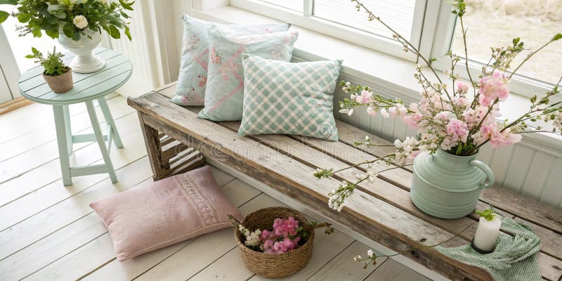 Spring Home Decor Reclaimed Rustic Bench Stock Photos - Free & Royalty ...