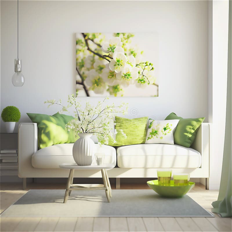 Spring Home Decor in Shades of Green. Composition with Sunlight and ...